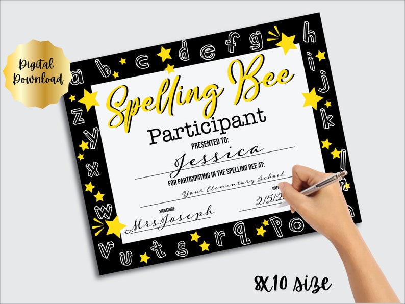 Spelling Bee Certificate Printable Template, Spelling Bee Competition ...