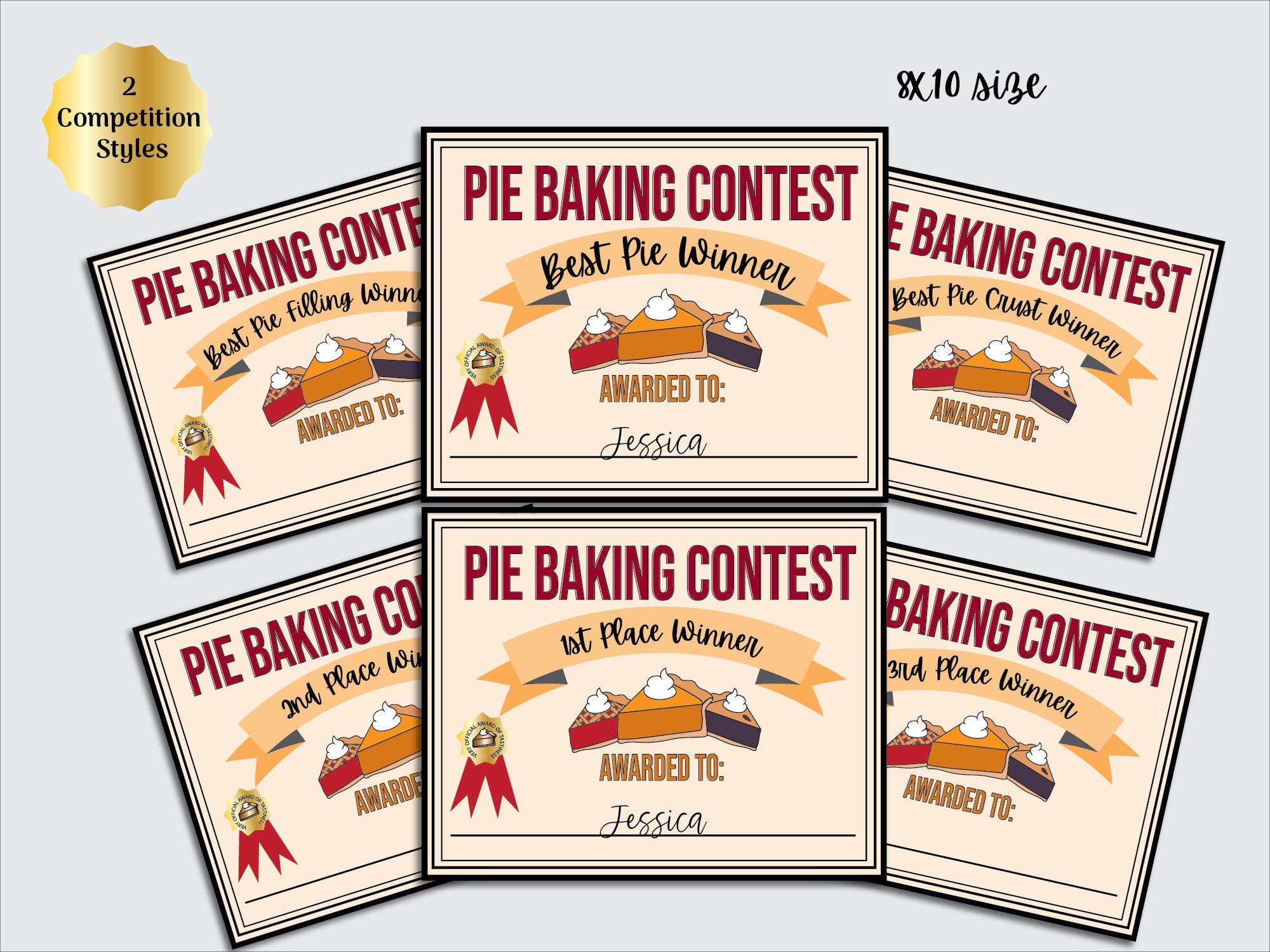 Pie Baking Contest Award Certificates, Voting Ballots & Table Cards for ...