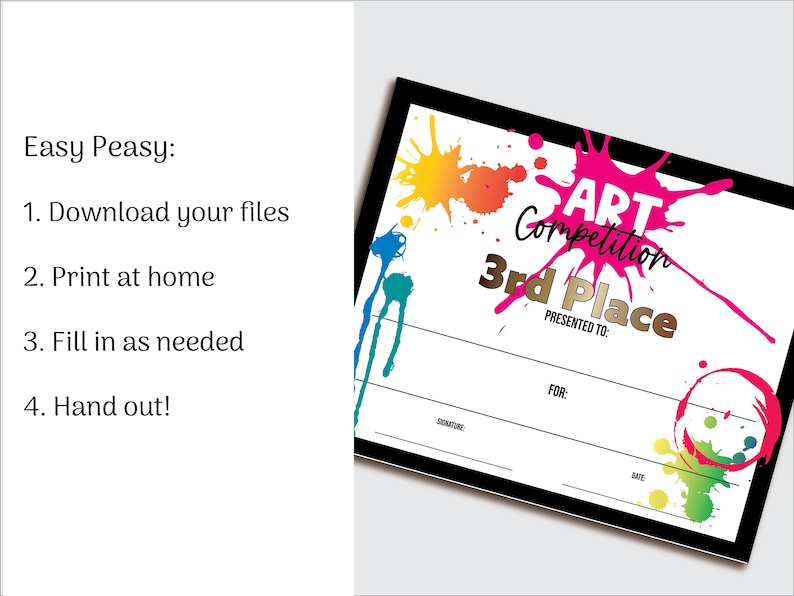 Art Competition Award Certificate Includes 1st 2nd and 3rd Place ...