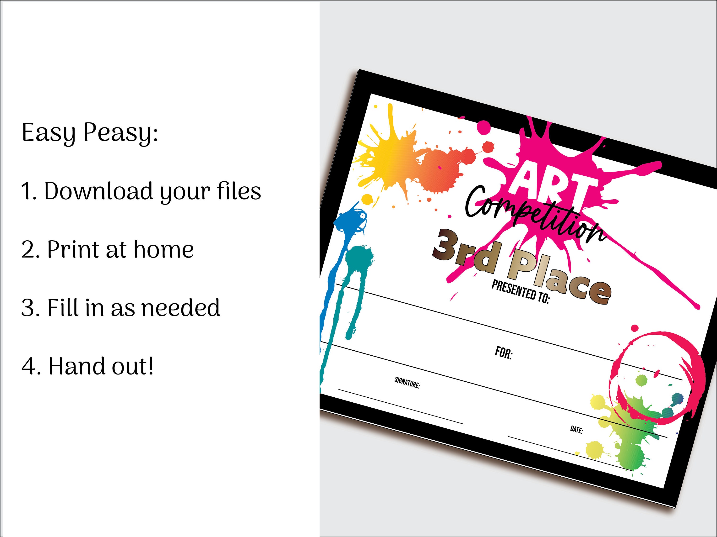 Art Competition Award Certificate Includes 1st 2nd and 3rd Place ...
