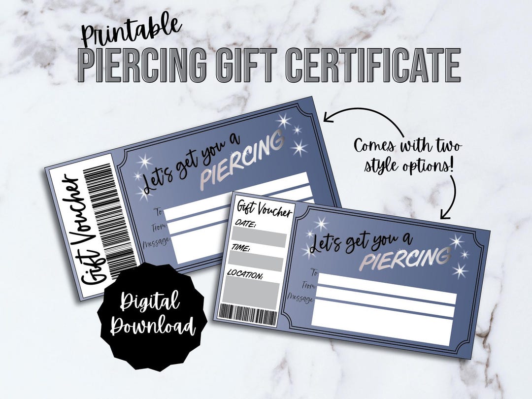 Piercing Gift Certificate Voucher, Body Piercing Gift Certificate ...