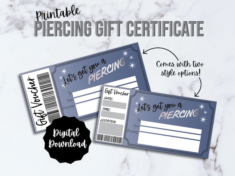 Piercing Gift Certificate Voucher, Body Piercing Gift Certificate ...