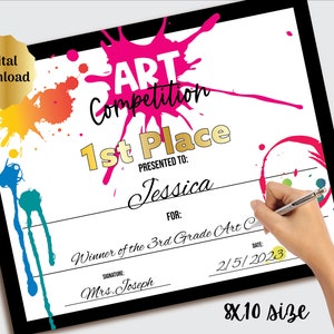 Art Award Certificate Printable, Art Competition Winner Certificate ...