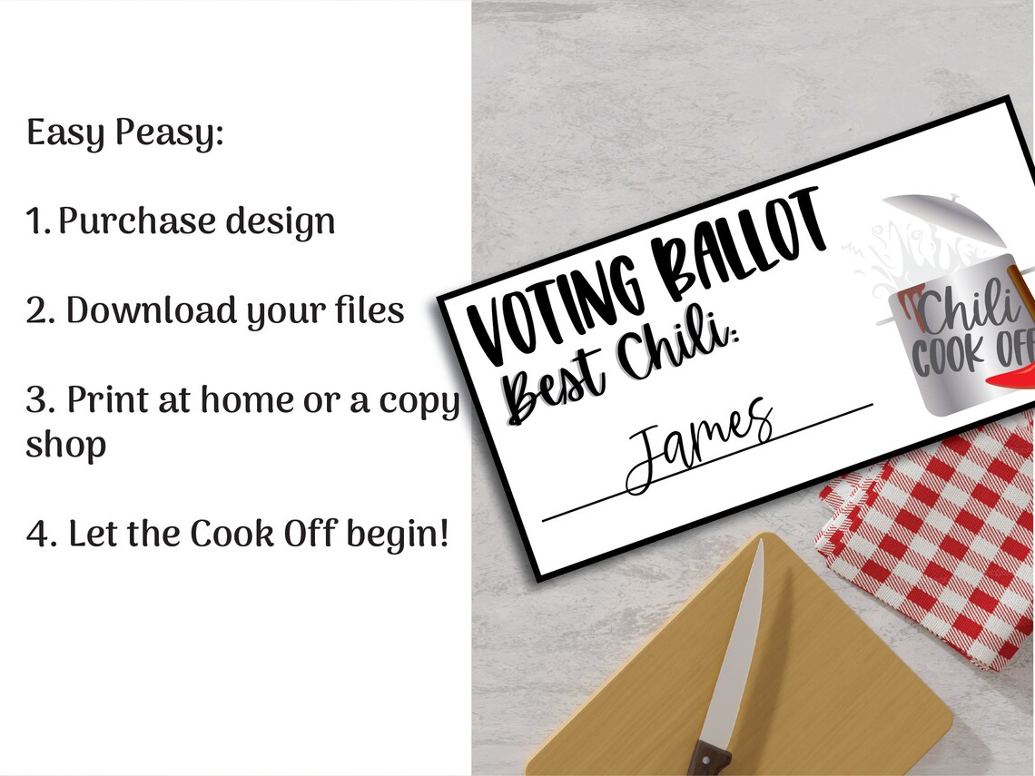 Chili Cook off Voting Ballots and Awards With Table Cards, 1st, 2nd and ...
