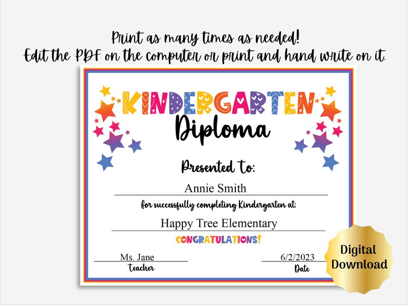 Kindergarten Graduation Diploma Certificate Printable, Kinder Graduate ...