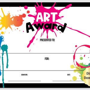 Art Award Certificate Printable, Art Class or Student Art Exhibit ...