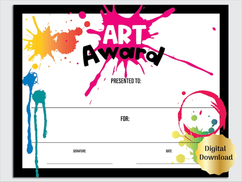 Art Award Certificate Printable, Art Class or Student Art Exhibit ...