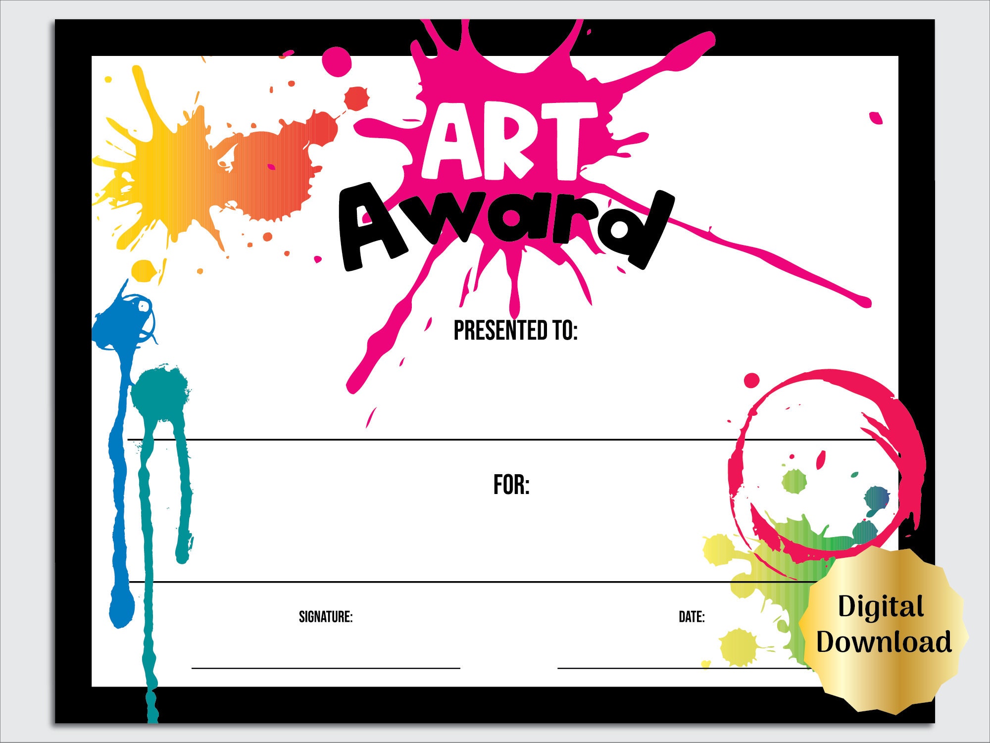 Art Award Certificate Printable, Art Class or Student Art Exhibit ...