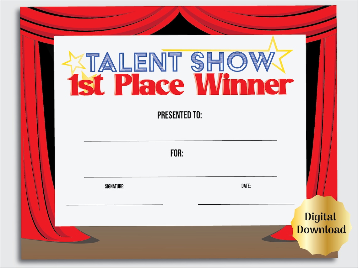 Talent Show Award Certificates and Entry Form for Contest, Talent ...