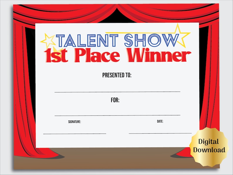 Talent Show Award Certificates and Entry Form for Contest, Talent ...