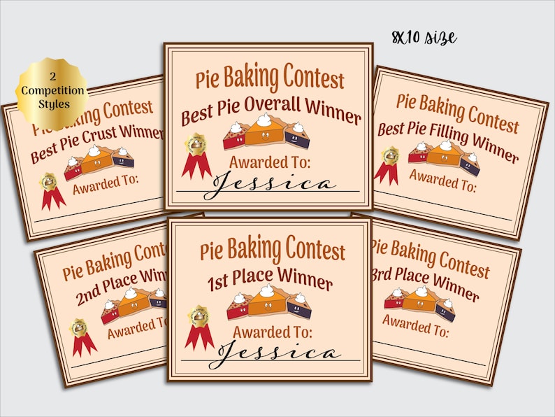 Pie Contest Ballots and Award Certificates Printable, and Table Cards ...