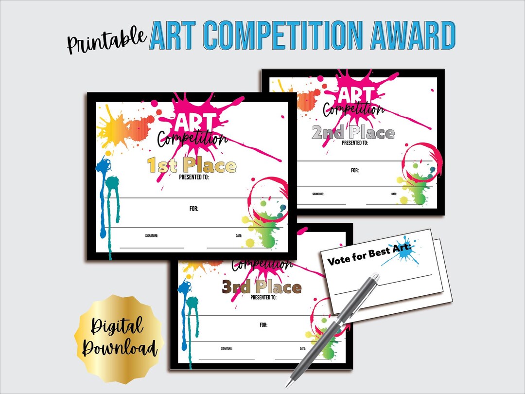 Art Competition Award Certificate Includes 1st 2nd and 3rd Place ...