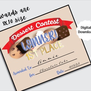 Dessert Contest Voting Ballots and Awards, Bake off Winner Certificates ...