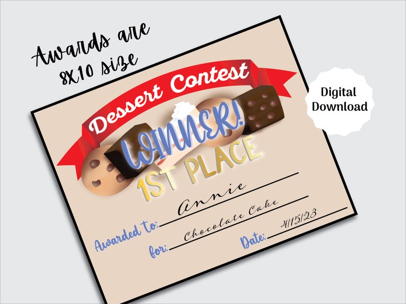Dessert Contest Voting Ballots and Awards, Bake off Winner Certificates ...