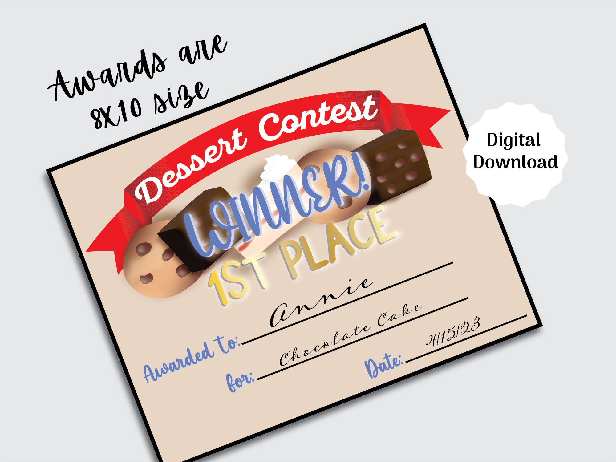 Dessert Contest Voting Ballots and Awards, Bake off Winner Certificates ...