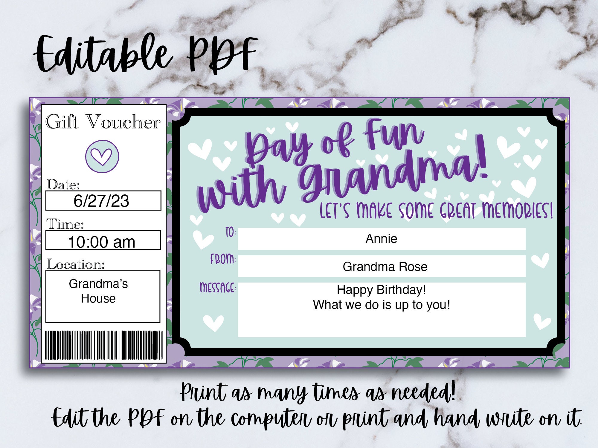 Fun Day With Grandma Ticket – Printable Experience Gift for Kids | Day ...