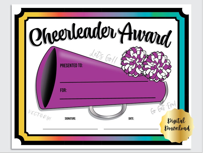Cheerleading Award Certificate Template for Cheer Team Award - Etsy