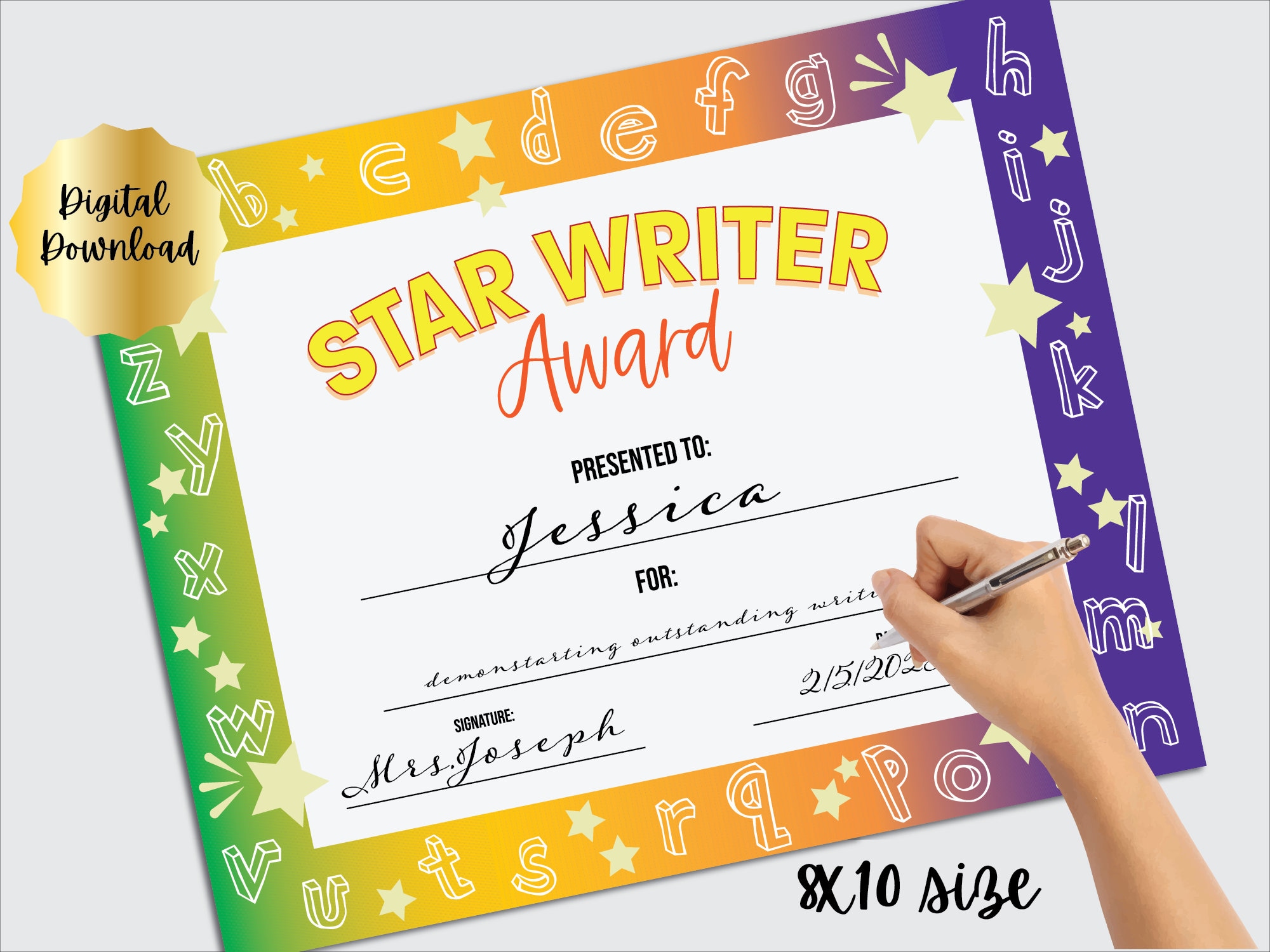 Writing Certificate Printable Template, Star Writer Award of ...