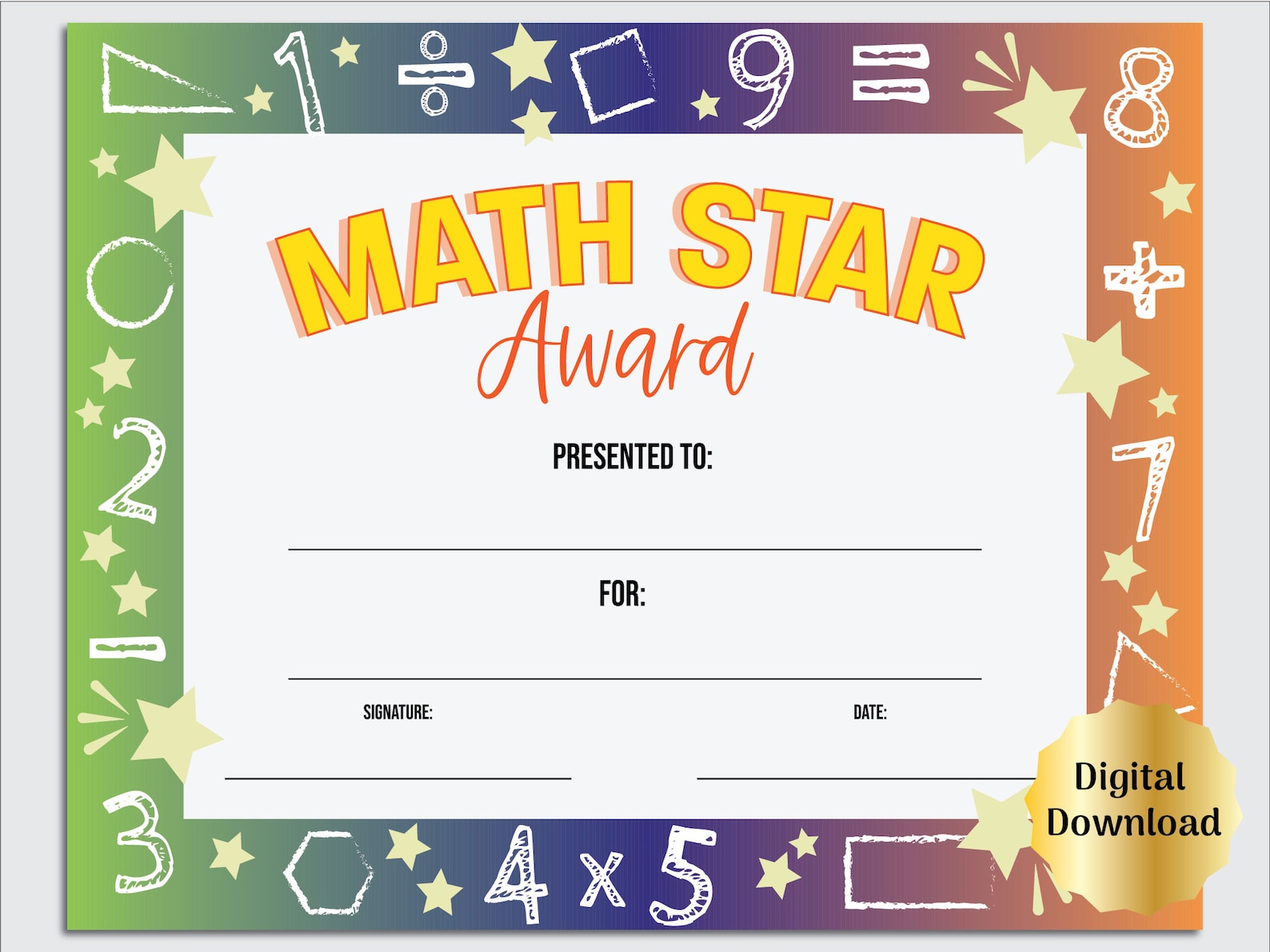 Math Star Certificate Template, Math Star Award of Recognition ...