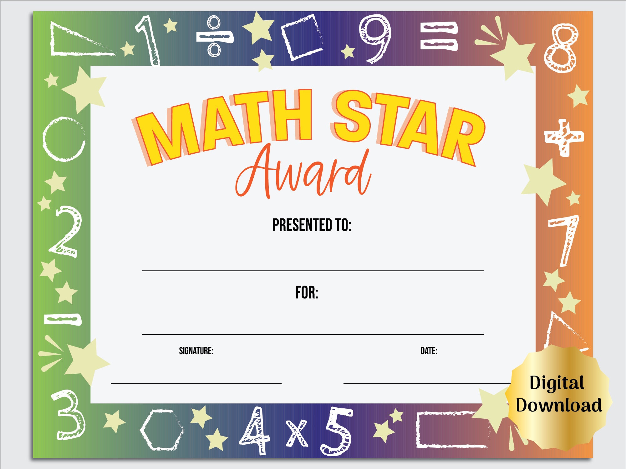 Math Star Certificate Template, Math Star Award of Recognition ...