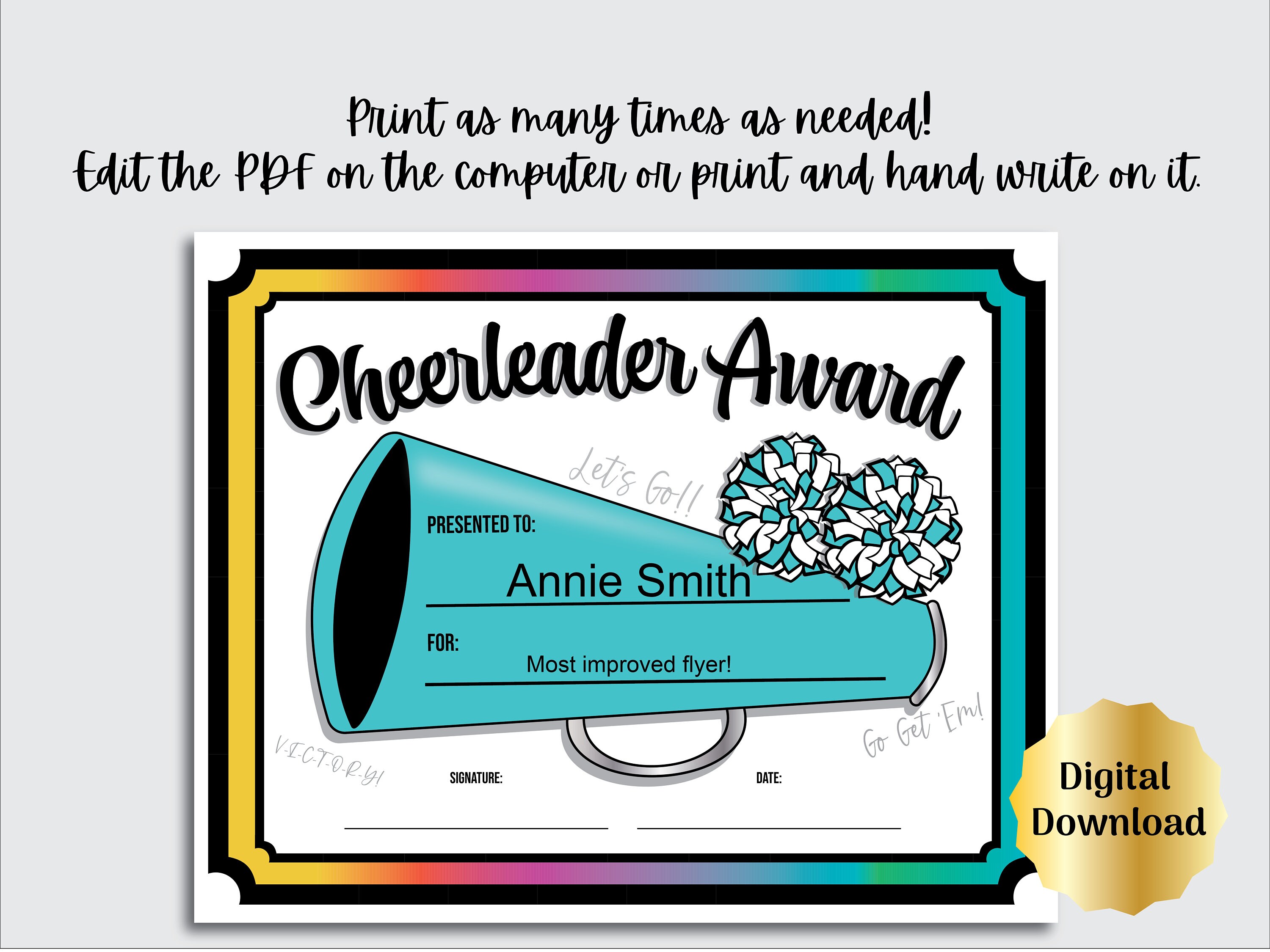 Cheerleading Award Certificate Template for Cheer Team Award of ...