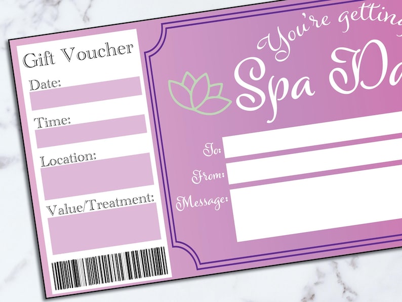 Spa Day Gift Certificate Voucher Printable, Spa Day Gift Certificate ...