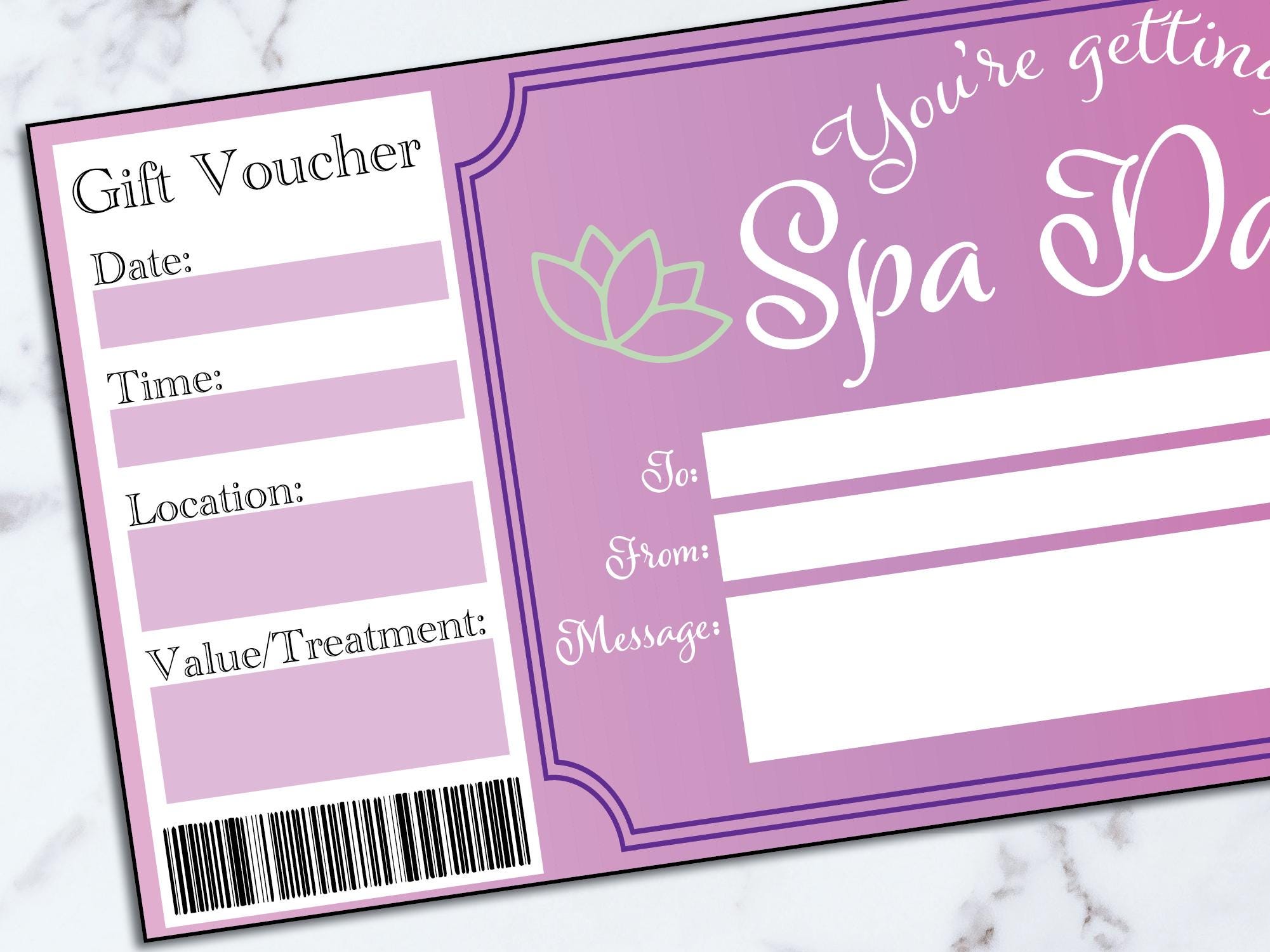 Spa Day Gift Certificate Voucher Printable, Spa Day Gift Certificate, Editable PDF Gift Voucher ...