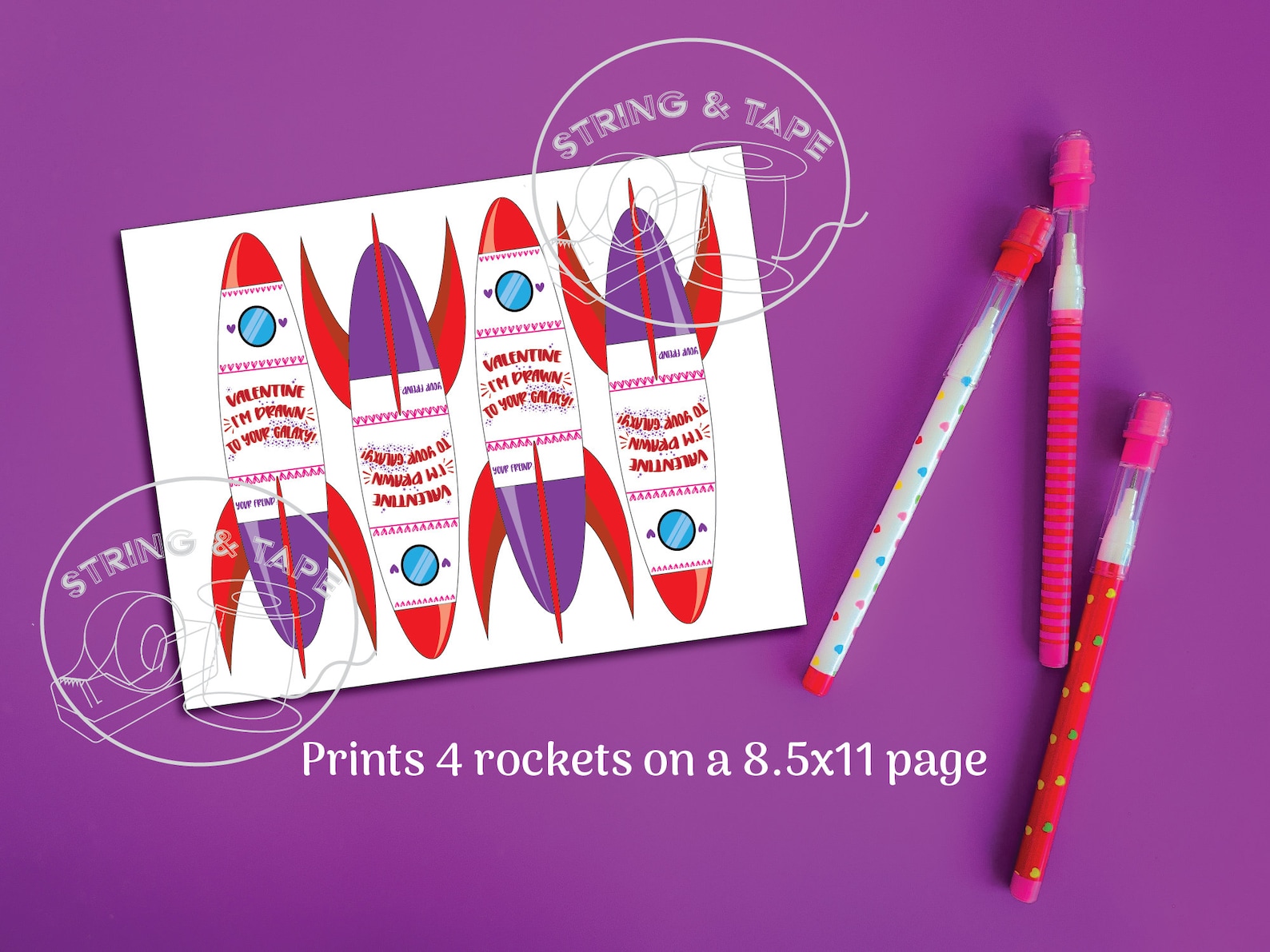 Pencil Rocket DIY Valentine Printable, Outer Space Valentine, Space ...