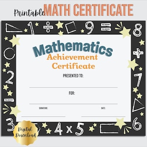 Math Certificate Award of Recognition Template, Editable PDF Digital ...