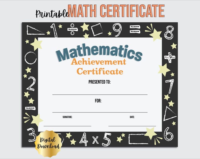 Math Certificate, PDF Math Certificate, PDF Math Award, Editable Math ...