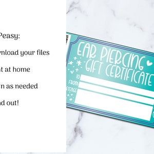 Ear Piercing Voucher, Ears Pierced Gift Certificate, Editable PDF Gift ...