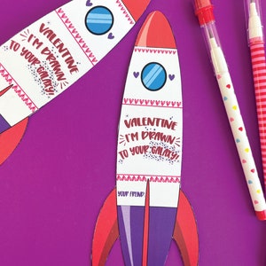 Pencil Rocket DIY Valentine Printable, Outer Space Valentine, Space ...
