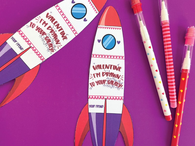 Pencil Rocket DIY Valentine Printable, Outer Space Valentine, Space ...