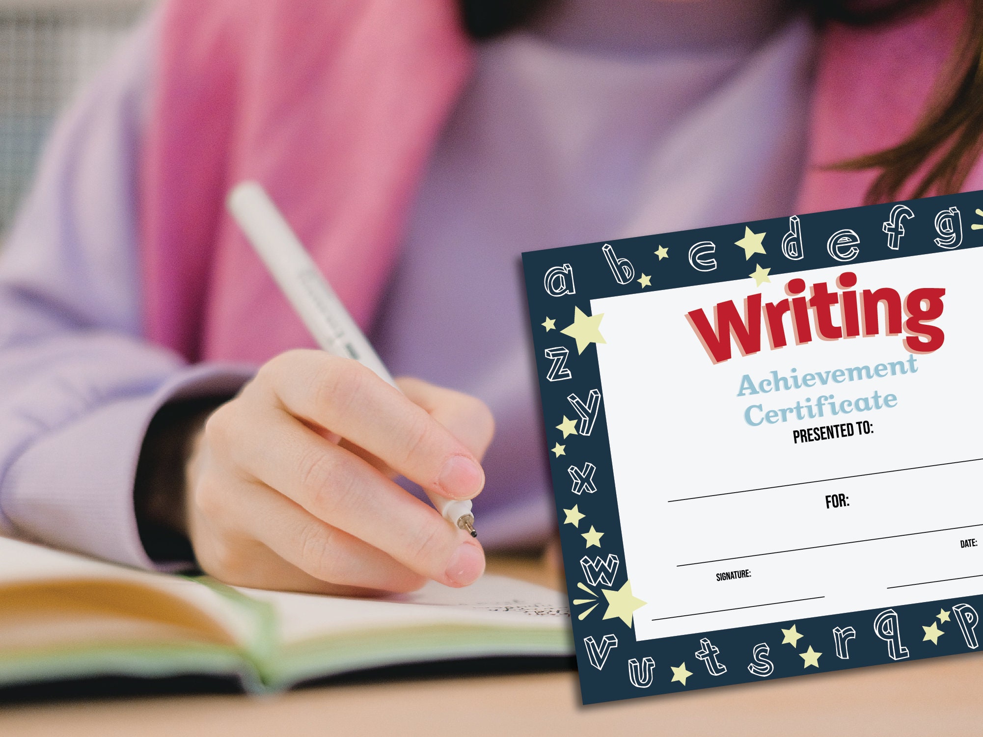 Writing Certificate Printable Template, Writer Achievement Certificate ...