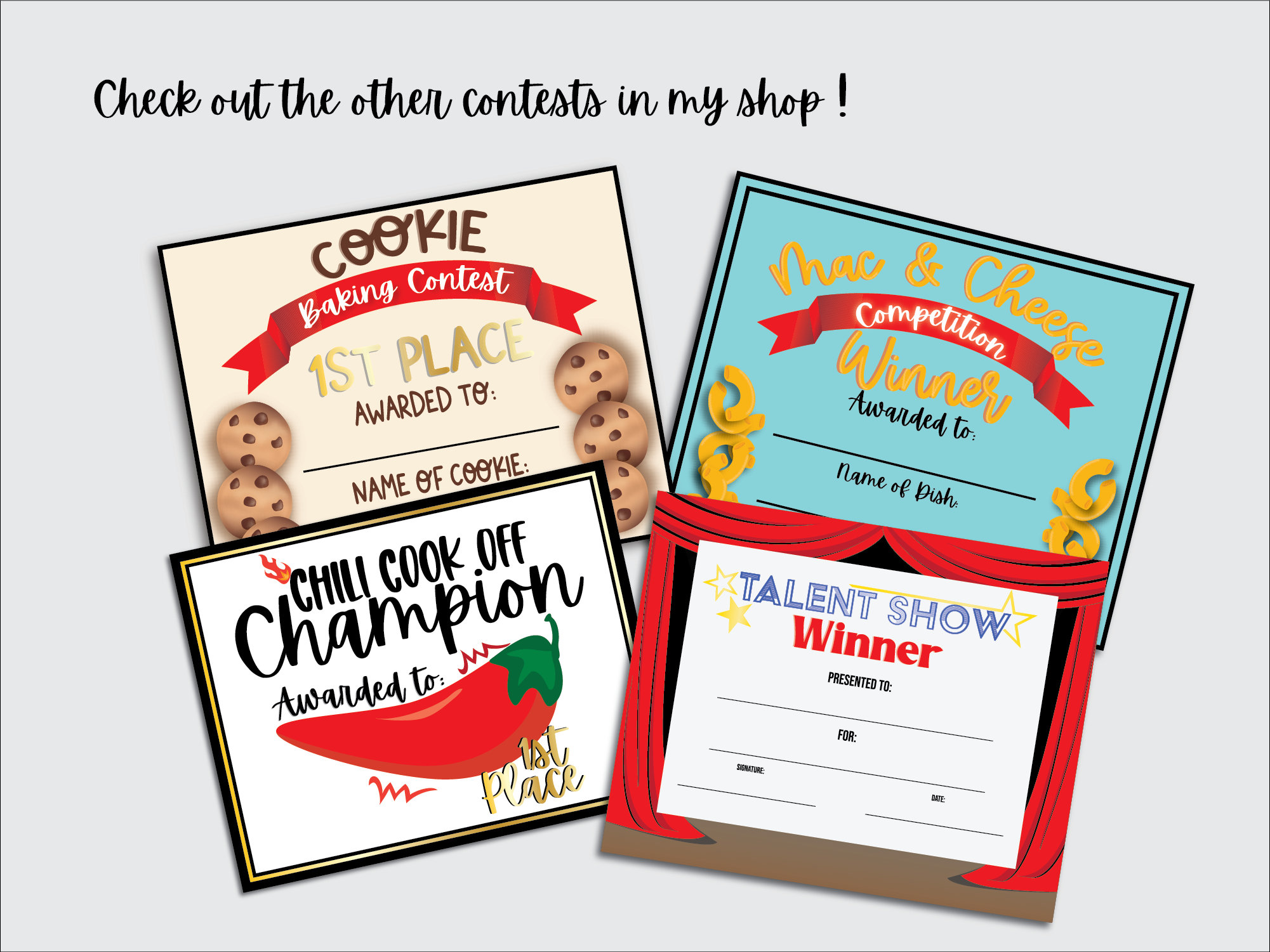Pie Contest Ballots and Award Certificates Printable, and Table Cards ...