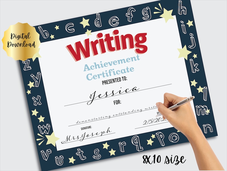Writing Certificate Printable Template, Writer Achievement Certificate ...