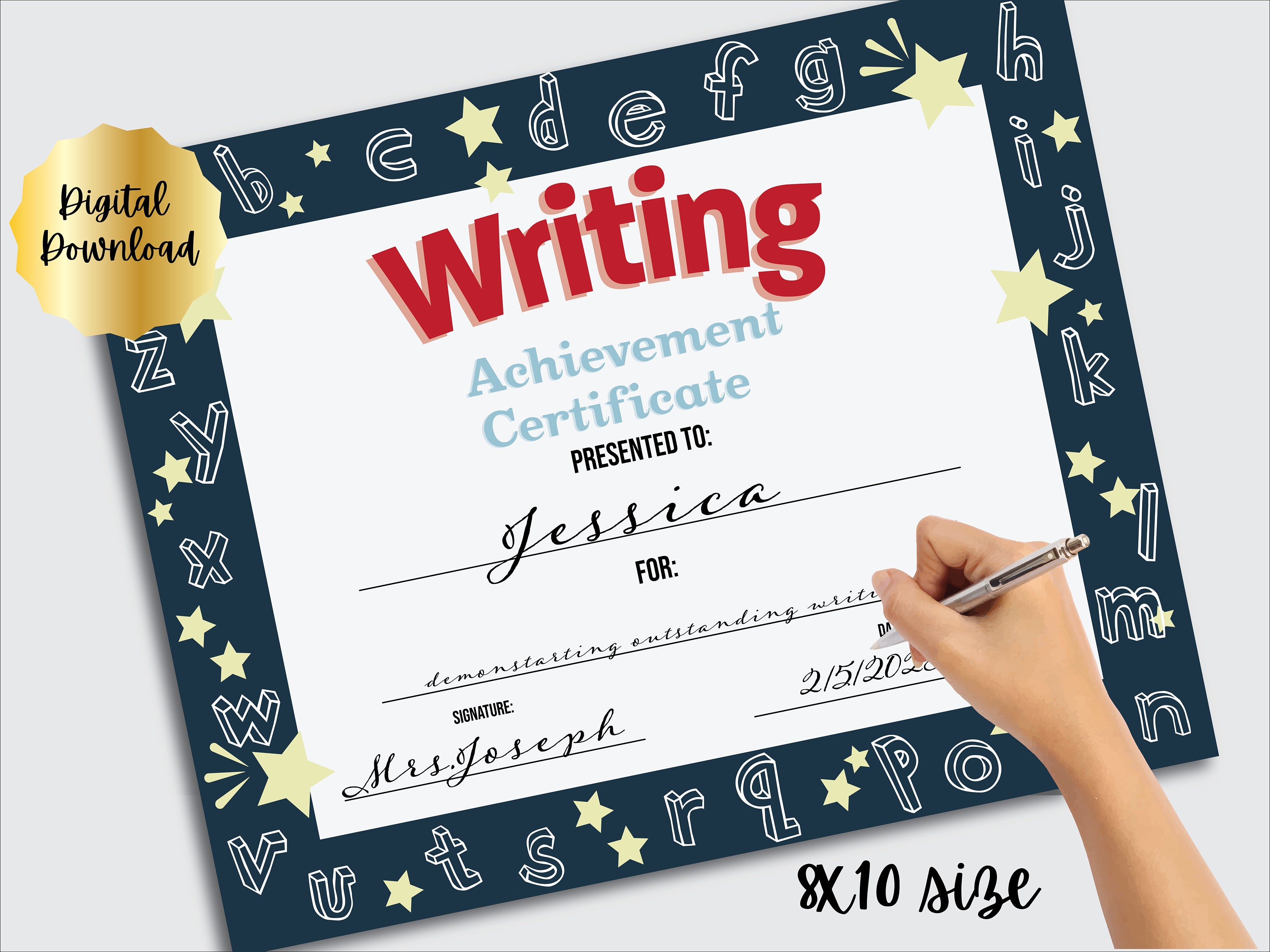 Writing Certificate Printable Template, Writer Achievement Certificate ...