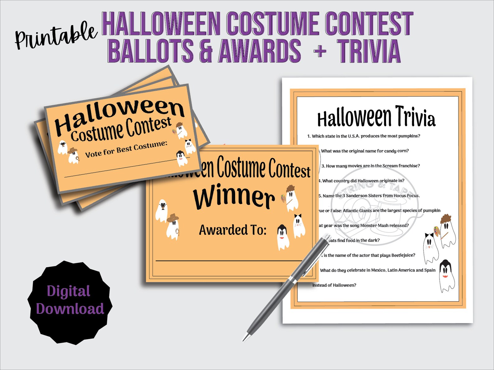 Halloween Costume Contest and Trivia Game Bundle; Great for Halloween ...