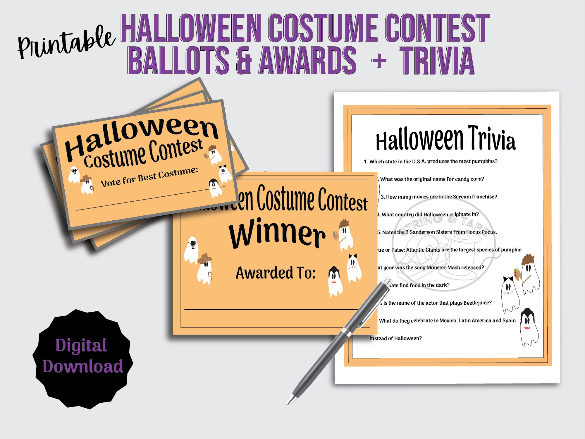Halloween Costume Contest and Trivia Game Bundle; Great for Halloween ...