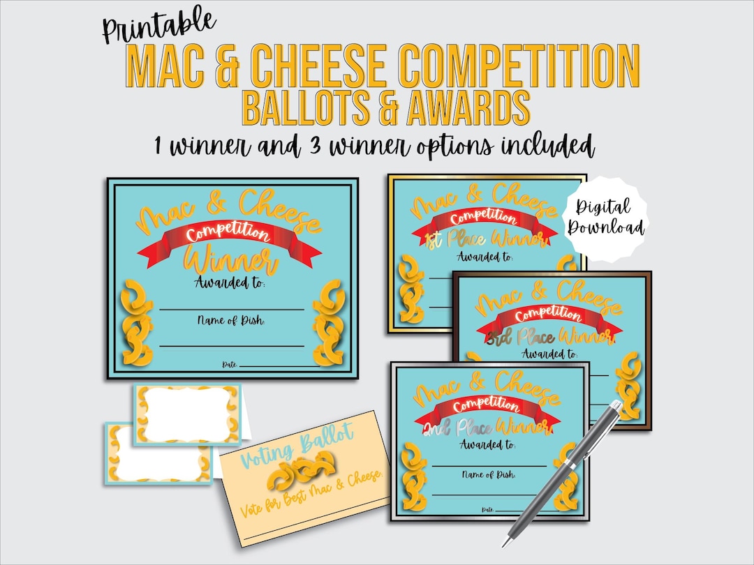 Mac and Cheese Competition Voting Ballots and Awards, Mac and Cheese ...
