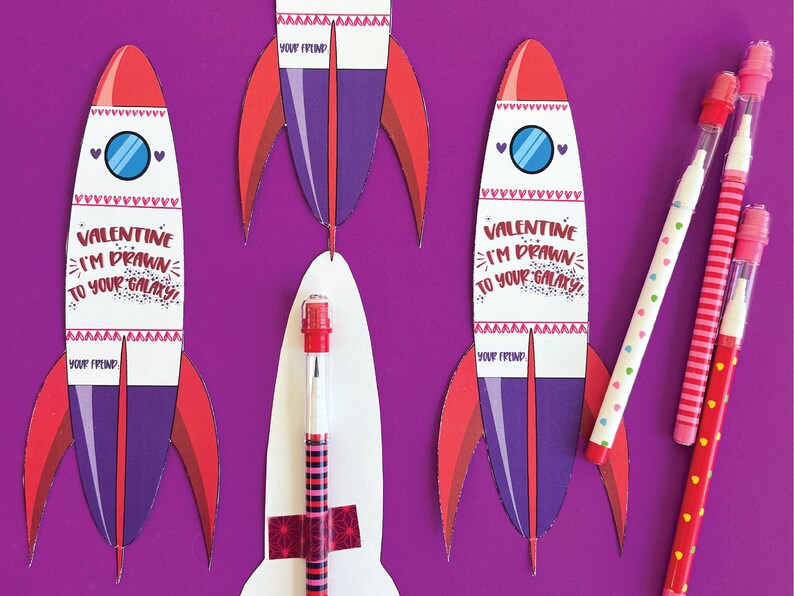 Pencil Rocket DIY Valentine Printable, Outer Space Valentine, Space ...