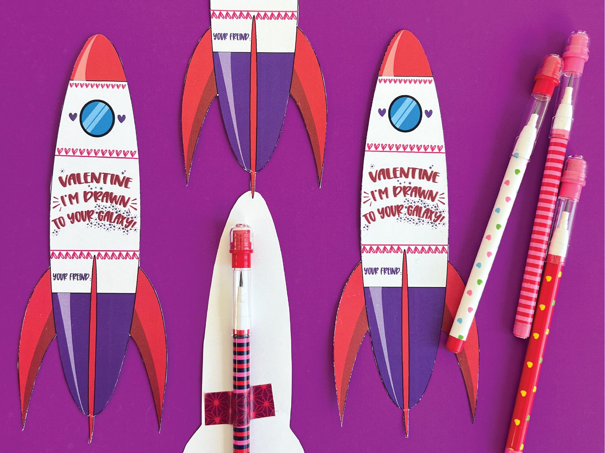 Pencil Rocket DIY Valentine Printable, Outer Space Valentine, Space ...