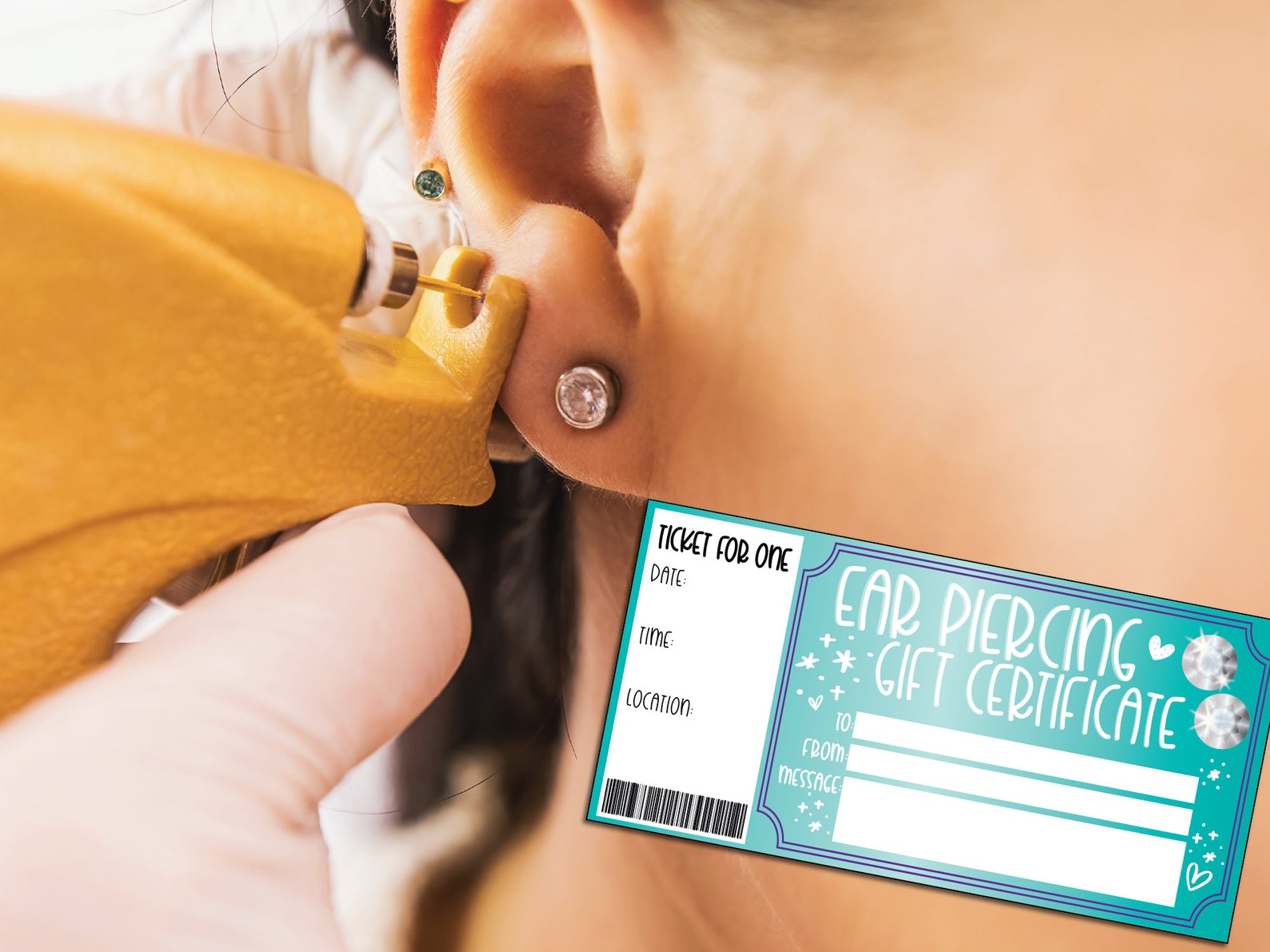 Ear Piercing Voucher, Ears Pierced Gift Certificate, Editable PDF Gift ...
