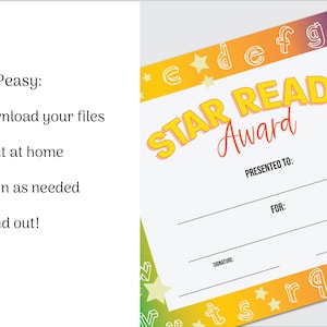 Reading Certificate, Star Reader Award of Recognition, Classroom Award ...