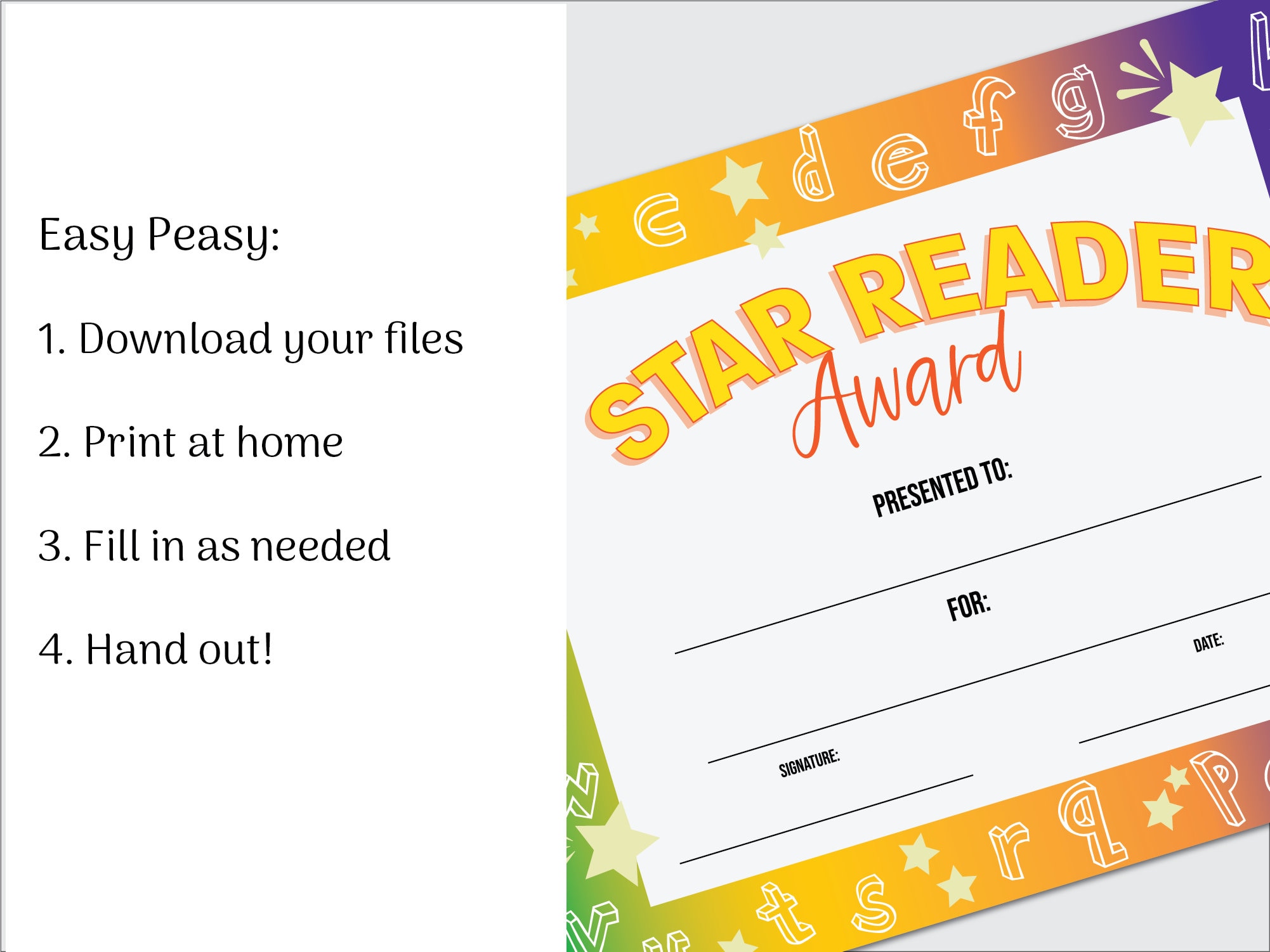 Reading Certificate, Star Reader Award of Recognition, Classroom Award ...