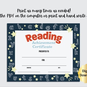 Reading Certificate Template, Award of Recognition, Editable PDF ...