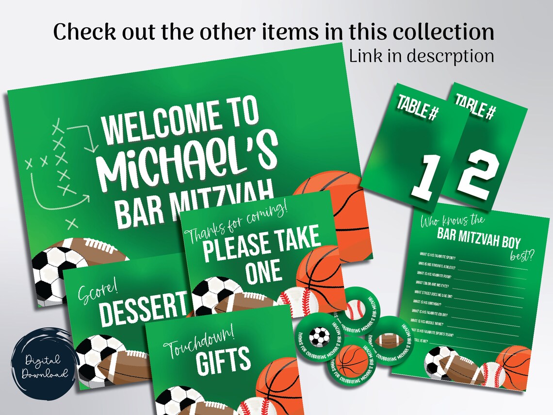 Printable 1-40 Sports Themed Table Numbers for Party, Digital Download ...