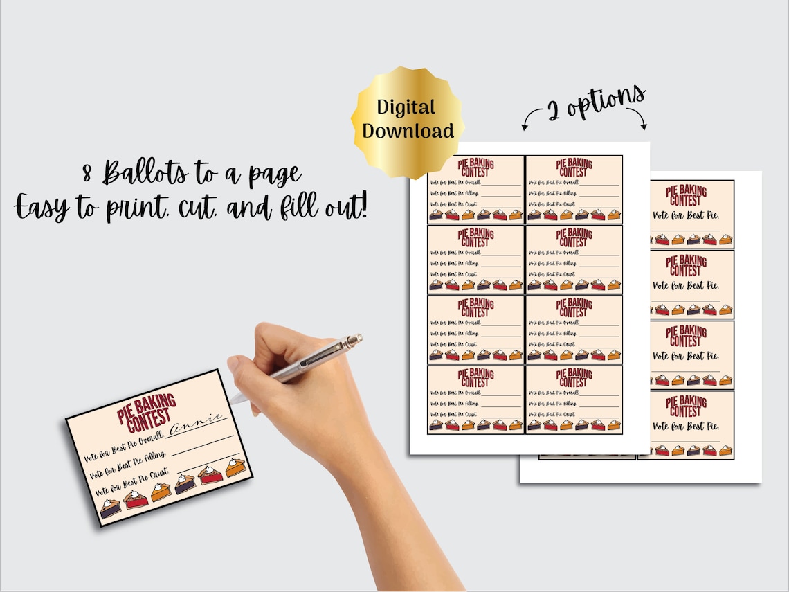 Pie Baking Contest Award Certificates, Voting Ballots & Table Cards for ...
