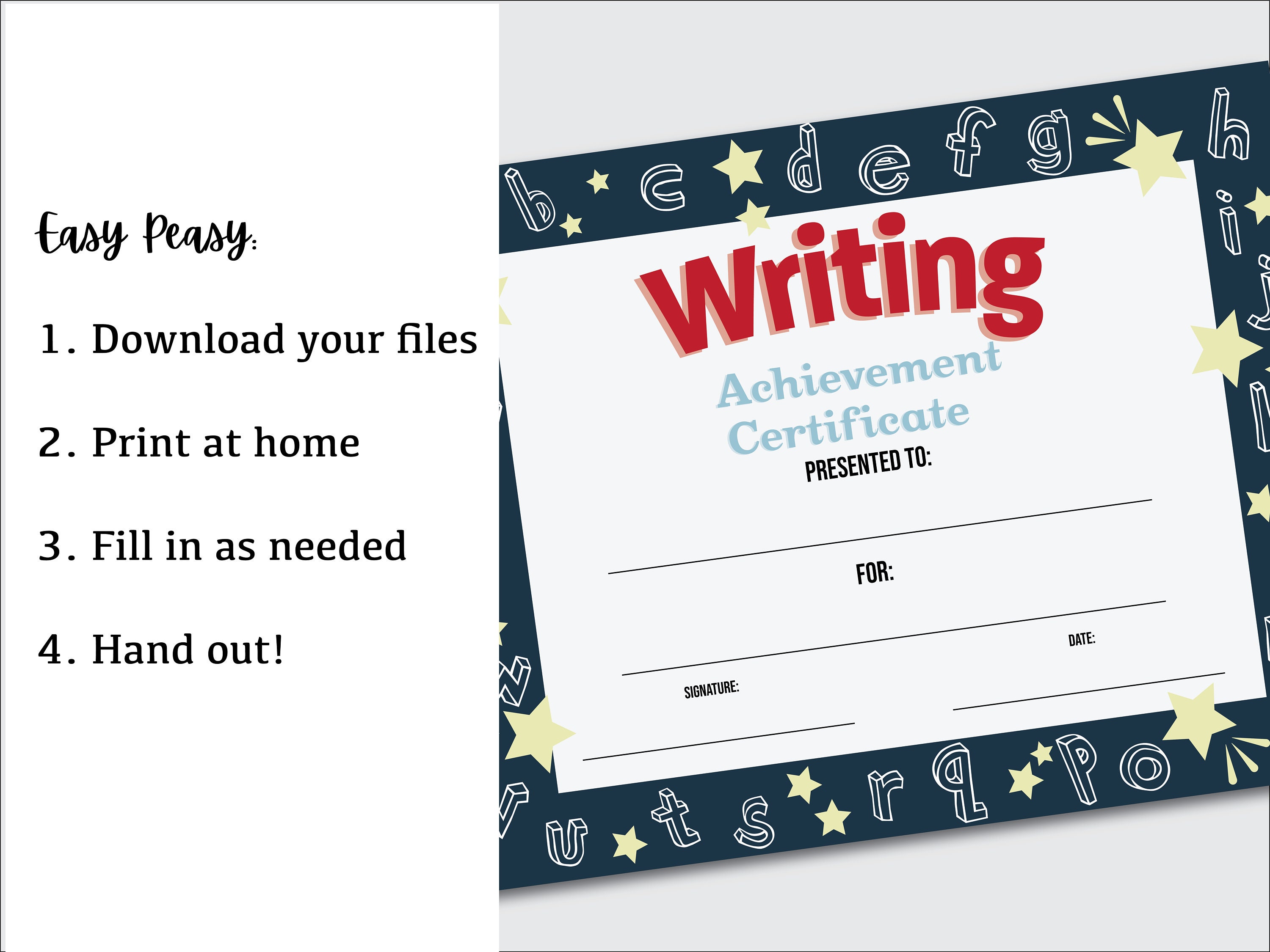 Writing Certificate Printable Template, Writer Achievement Certificate ...