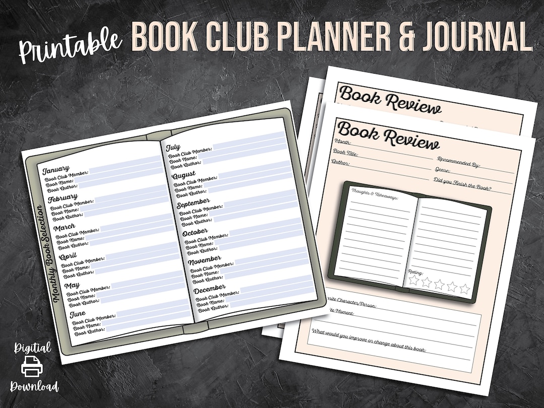 Book Club Planner and Journal for Monthly Meeting, Printable and ...